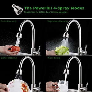 Brushed Nickel Kitchen Sink Side Sprayer Replacement + Brushed Nickel Kitchen Sink Faucet Head with 2 Ball Joint, 4 Spray Models