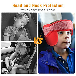 vocheer Baby Car Seat Head Support Band, Adjustable Carseat Sleep Nap Aid Holder Belt Head Protection Strap for Kids 1-5 Years Old Red