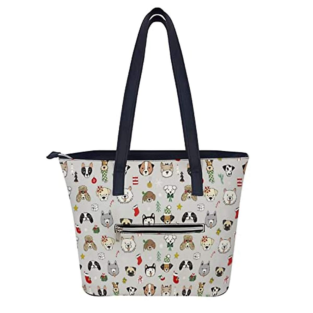 Christmas Dogs Doodle Women's Tote Bag PU Leather Shoulder Bag Handbags Purse For Work Shopping Travel