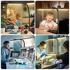 Kartols LED Desk Lamp, Double Head Architect Desk Lamp for Home Office, 31.5'' Modern Desk Light with Clamp, Stepless Dimming, 5 Color Modes, Timer, Eye Protection Office Lamp Touch Control