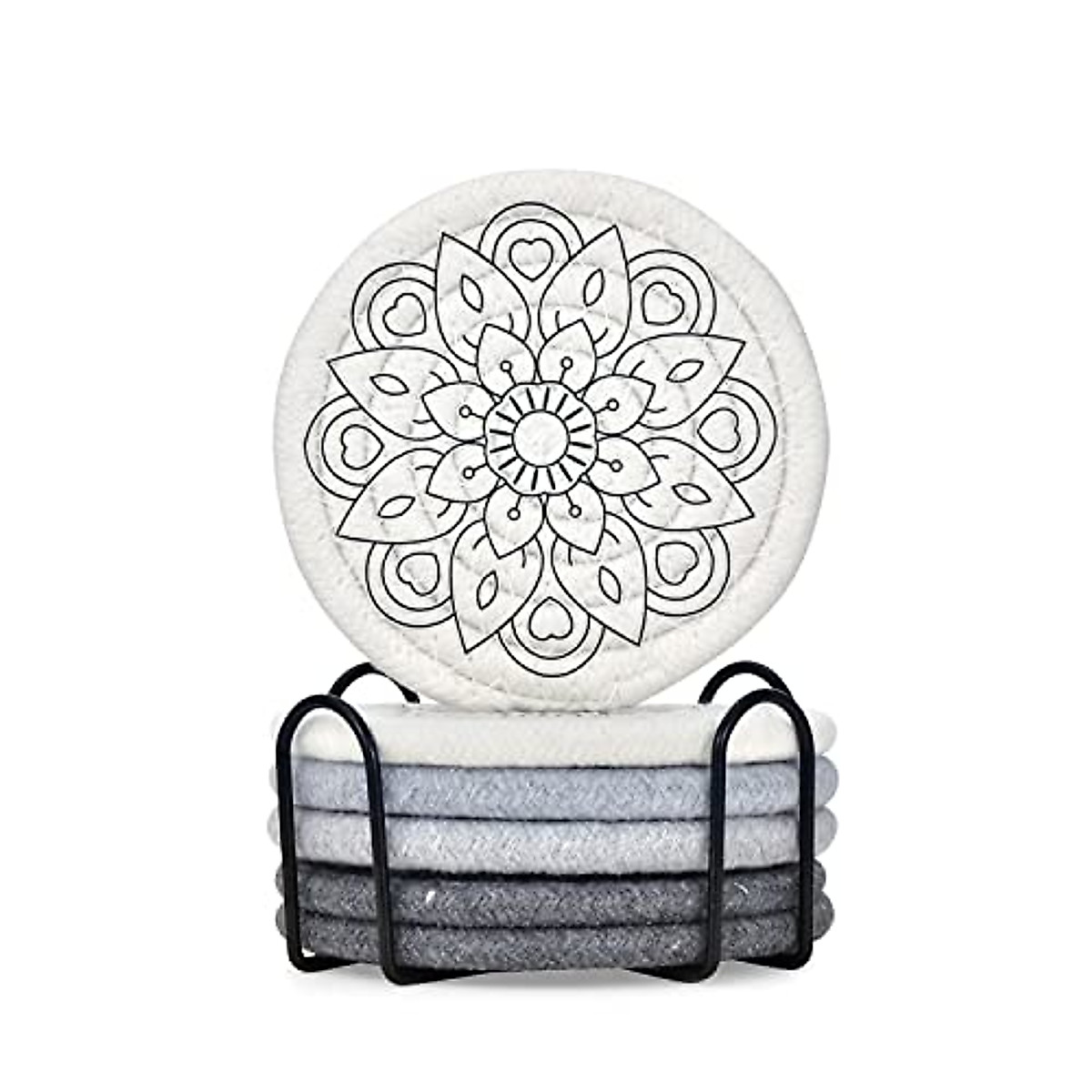 Coasters for Drinks Absorbent with Storage Bracket, Sets of 6 Handmade Braided Woven Coasters for Coffee Table Wooden Table, Great Home Decor Gift