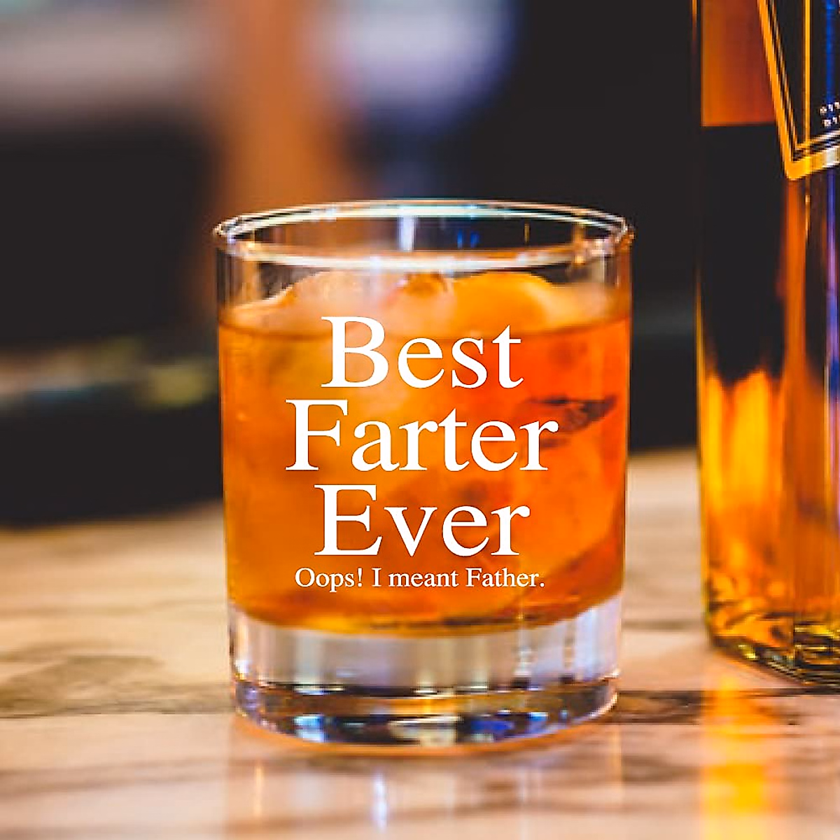 AGMdesign, Best Farter Ever Oops I Meant Father Whiskey Glasses, Unique Gag Gift, Fathers Day Gift Idea for Dad from Daughter, Son, Wife, Guys