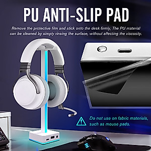 EZDIY-FAB USB LED Light Bar Headphones Stand, Desktop Atmosphere RGB Backlight,50 Built-in Color Modes, Headphone Holder for Gamers Gaming PC PS5 Accessories Desk- White- 1 Pack