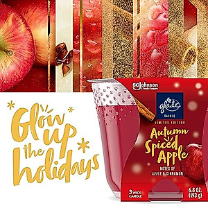 Glade Candle Autumn Spiced Apple, Fragrance Candle Infused with Essential Oils, Air Freshener Candle, Limited Edition Scent, 3-Wick Candle, 6.8 Oz, 3 Count