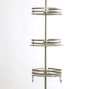 BINO Tension Pole Corner Shower Caddy - Brushed Nickel - Shower Organizer Shower Shelf Shower Rack Shower Storage Bathroom Caddy Shower Corner Shelf Shower Shelves Shower Caddy Corner Shower Shelf