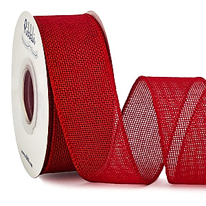Ribbli Red Burlap Wired Ribbon,1-1/2 Inch x 10 Yard,Wired Edge Ribbon for Big Bow,Wreath,Tree Decoration,Outdoor Decoration