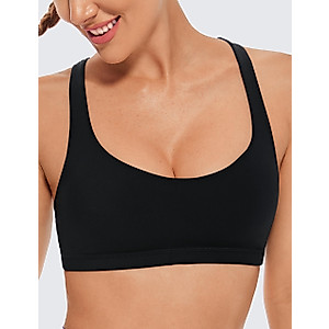CRZ YOGA Women's Light Support Strappy Sports Bra - Low Cut Wirefree Padded Yoga Cami Criss Cross Back Black Small