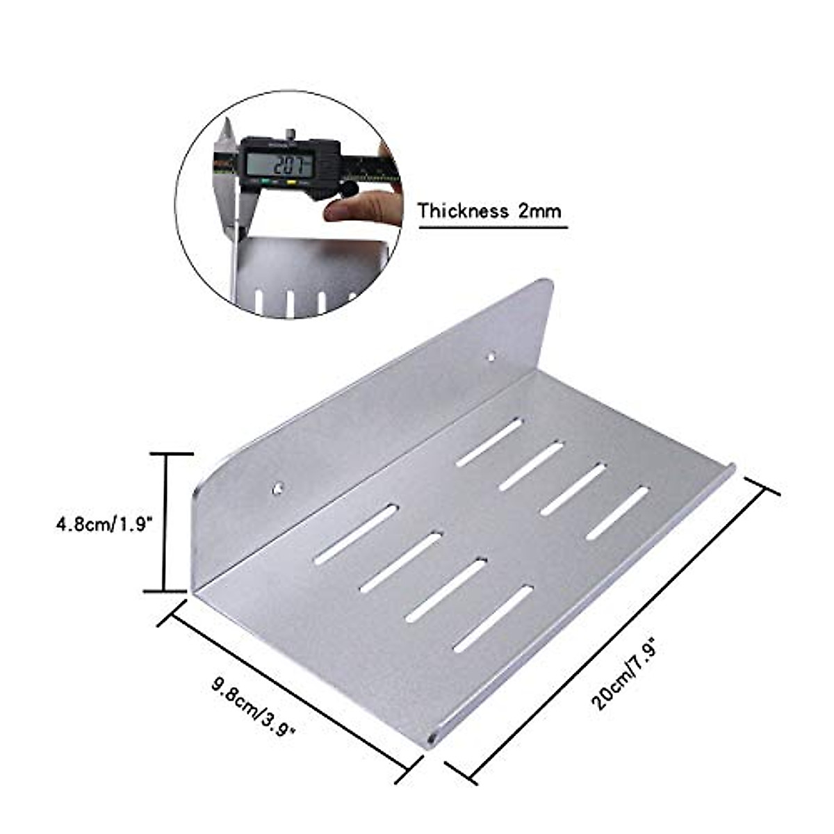 SinLoon 7.8 Inch Small Shelf in Flat Satin Aluminum Bathroom Shelf Wall Mount for Small Speaker Smartphone, Tablet, Toiletries Silver 2 Pack