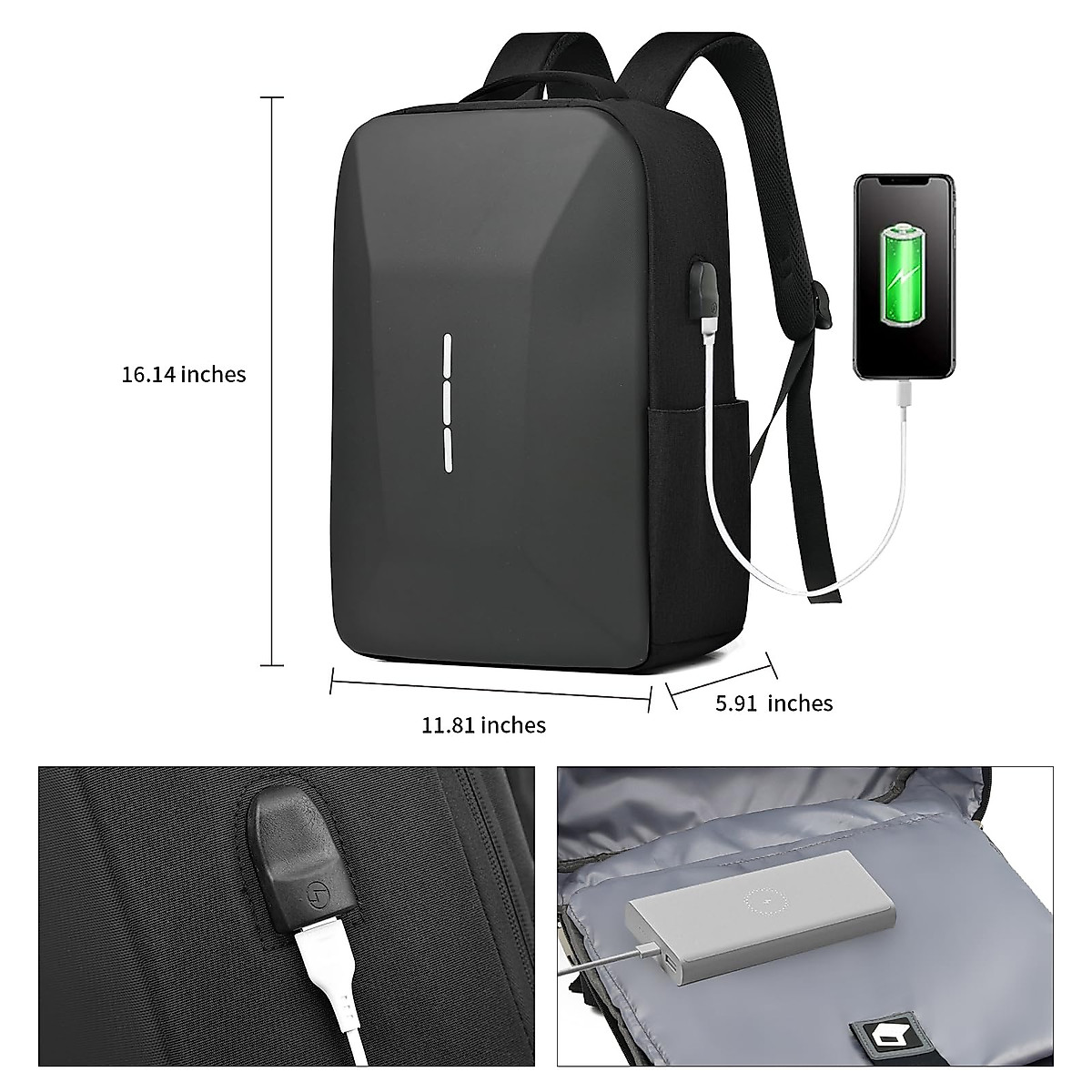 Solim Hardshell Laptop Backpack for Men,Waterproof Travel Backpacks Fit 15.6 Inch Anti-theft TSA Bag with USB Charging Port