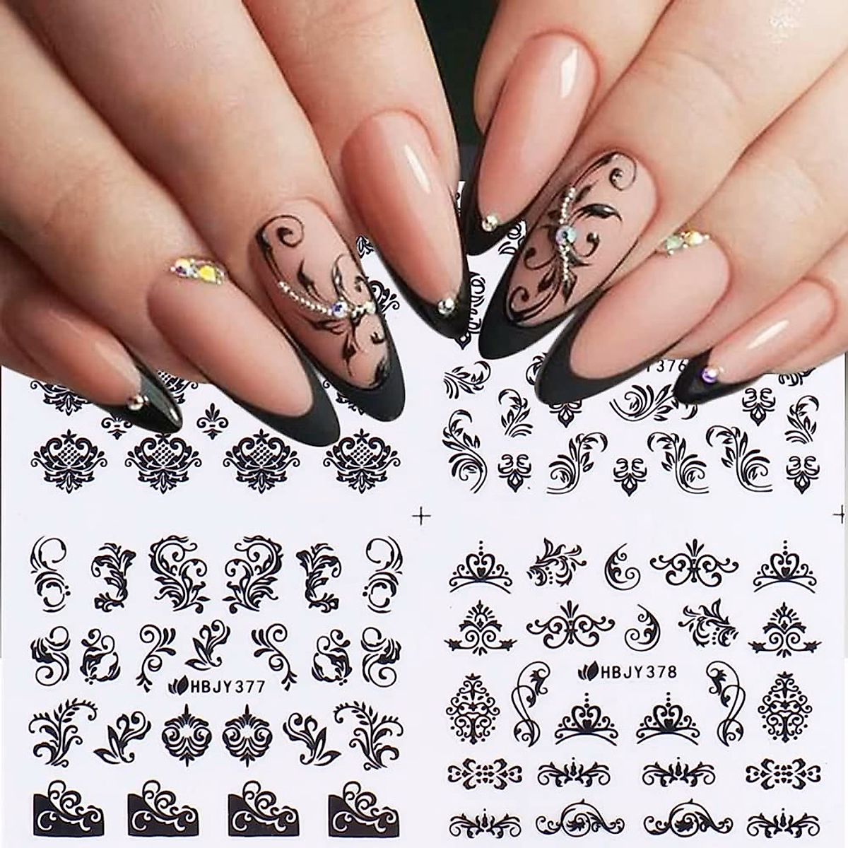 Flower Nail Art Stickers Decals (Black)
