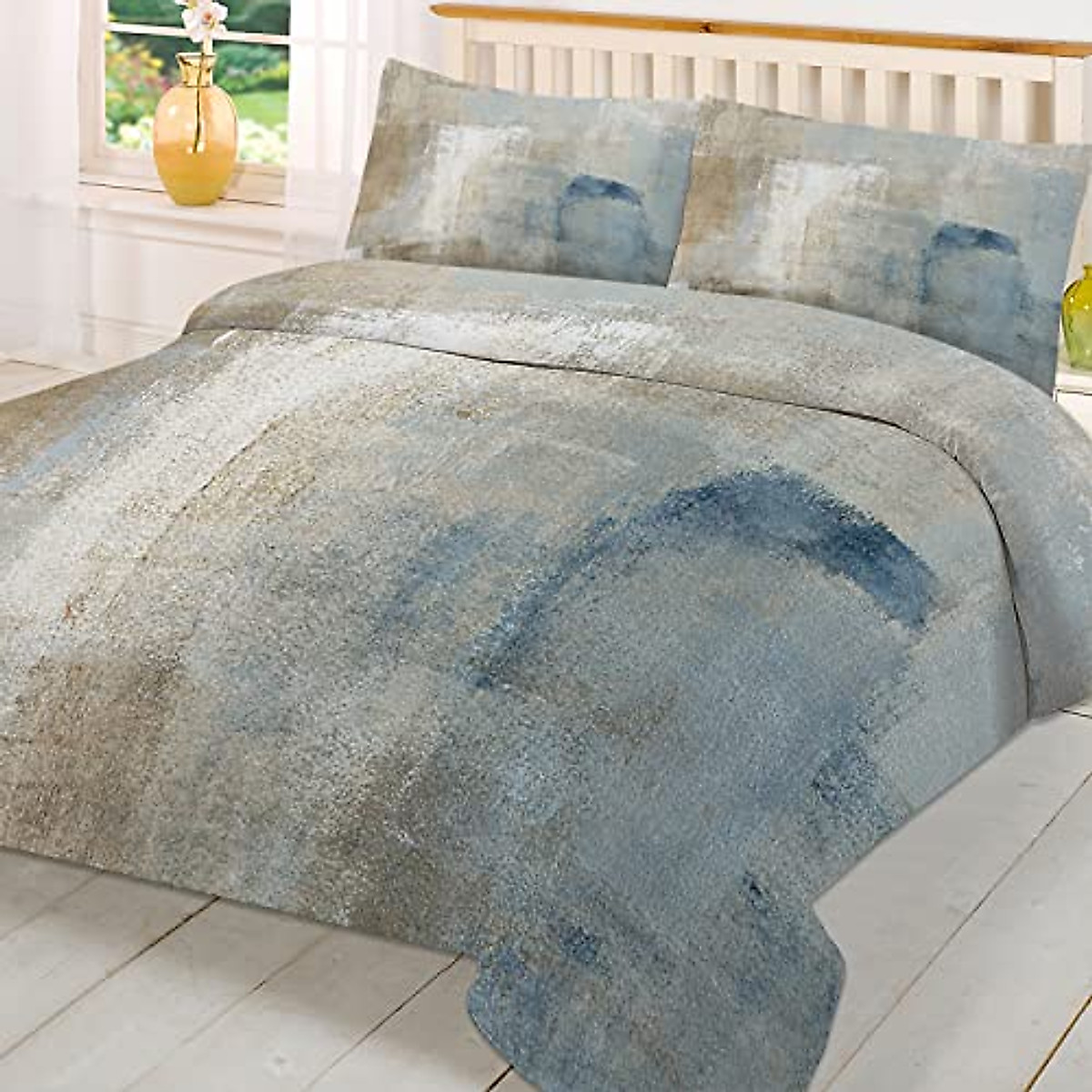 3 Pieces Bedding Set California King Size, Brown Blue Soft Durable Duvet Cover Set Comforter Cover Set with Zipper Closure All-Season Breathable Bedding Set Modern Geometric Oil Painting Abstract Art