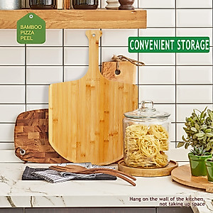 JIAFUEO Bamboo Pizza Peel 15 inch Wide, Large Wooden Pizza Spatula Paddle Pizza Cutting Board with Comfy Handle for Home Pizzeria Bakery Baking Pizza Bread Cutting Fruit