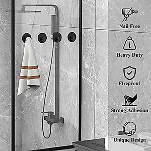 EAGMAK Towel Hooks for Bathroom, 4 Pack Adhesive Hooks, SUS304 Stainless Steel Shower Hooks, Round Wall Hook Holder for Hanging Robe, Loofah, Coat, Clothes, Hat, Key in Washroom Kitchen Hotel (Black)