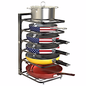 Auroglint 6-Tier Adjustable Pan Organizer, Pot and Pan Organizer for Cabinet, Premium Kitchen Organization & Storage Shelves, Pot Lid Organizer (BLACK)