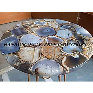 Agate Table With Metal Stand, Natural Agate Table, Round Agate Stone Table, Centerpiece, Agate Side Table 18" Inch, Piece Of Conversation, Family Heir Loom