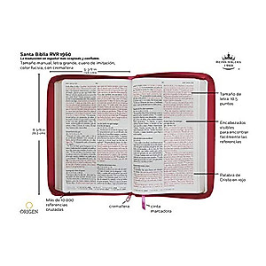 Biblia Reina Valera 1960 letra grande. Símil piel fucsia, cremallera, tamaño manual / Spanish Holy Bible RVR 1960. Handy Size, Large Print, Leathersoft, Zipp