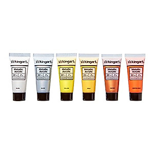 KINGART Metallic Acrylic Paint, Set of 24 Colors, 0.74 oz/22 ml Tubes with Storage Box, Rich Pigments, Non Fading, Non Toxic Paints for Artist & Hobby Painters, Art Supplies for Canvas Painting