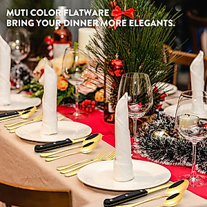 48 pcs Gold Silverware Set with Organizer, Stainless Steel Flatware with Steak Knife for 8, Kitware Utensil Cutlery with Metal Tray, Home Kitchen Knife Fork Spoon, Mirror Polished