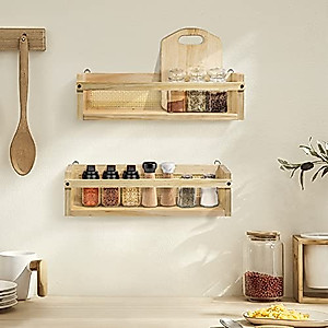 Petrala Boho Rattan Floating Shelves Set of 2, Natural Wood Wall Mounted Shelves for Wall Decor Bedroom Living Room Bathroom Office