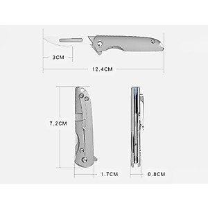TENCHILON Ti28 Premium Mini Flipper Scalpel Folding Pocket Knife with 10pcs #24 Replaceable Blade, Textured 6AL4V Titanium Handle with Frame Lock Utility EDC Knives,