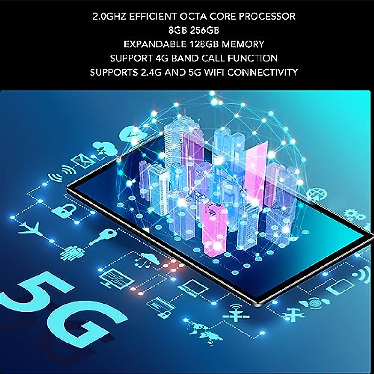 HEEPDD FHD Tablet Support Fast Charging 8 Core CPU 4G Network 8GB RAM 256GB ROM 10.1 Inch Tablet 100-240V Dual Camera for Reading (US Plug)