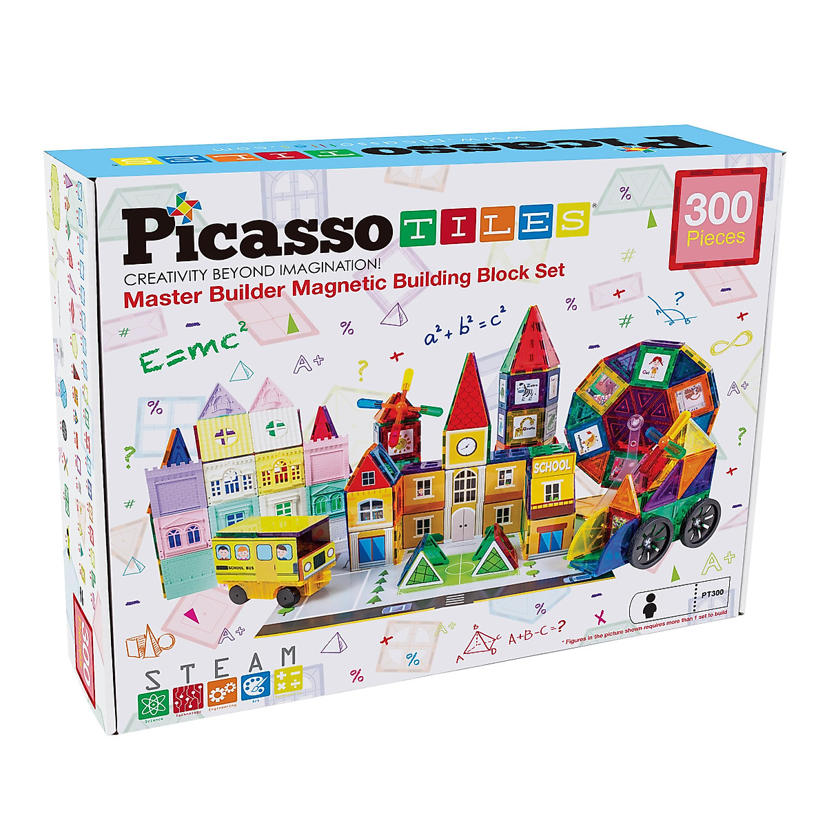 PicassoTiles Master Builder Magnetic Early Educational Toy Building Block Kit with 3 in 1 Playboard for Kid,Baby Ages 3 and Up, STEM Construction with School, Bus, Hospital, Police Station, 300 Piece