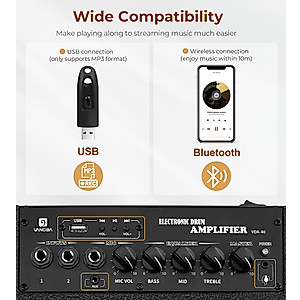Vangoa Electric Drum Amp 40W Professional Drum Amplifier Speaker, 3 Inputs 3 Band EQ Wireless Electronic Drum Monitor, Keyboard Speaker, Black