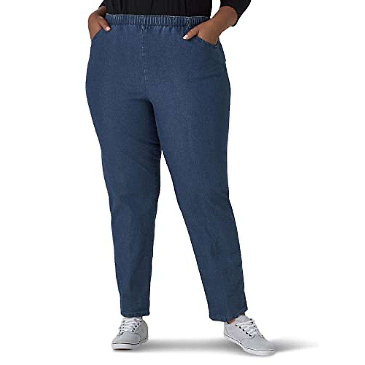 Chic Classic Collection Women's Size Stretch Elastic Waist Pull-On Pant, Mid Shade Denim, 22 Plus Petite