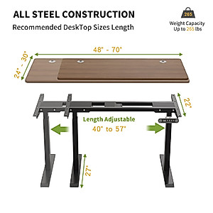 Radlove Dual Motor Height Adjustable Standing Desk Frame, Adjustable Desk Legs for 48'' to 70'' Desk Tops, Home Office Sit Stand Desk Base, Heavy Duty 265 lb Load Capacity for Home Office (Black)