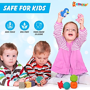 Vynstar Montessori Toys for Babies 6-12 Months & Up - 28-Piece Set of Silicone Baby Sensory Toys for Learning & Development - 4-in-1 Bundle of Baby Blocks, Stacking Cups, Sensory Balls, Soft Animals