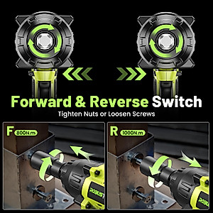 Robustrue 1000N.m(740ft-lbs) Cordless Impact Wrench, High Torque Brushless 1/2 Impact Gun, 2 x4.0Ah Battery 21V Max, Fast Charger, 4 Sockets, Pistola De Impacto for Home Car Tires Truck Mover