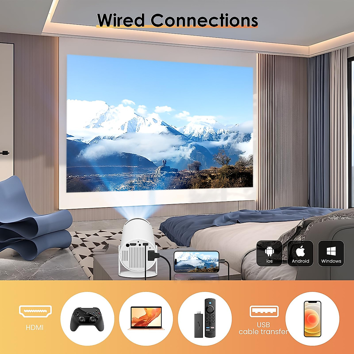 [Auto Keystone]5G WiFi Bluetooth Projector HIPPUS , 180°rotation,Mini Portable Projector for iphone, 1080P Supported ,Zoom, Movie Projector Compatible with TV Stick, iOS, Android, PS5