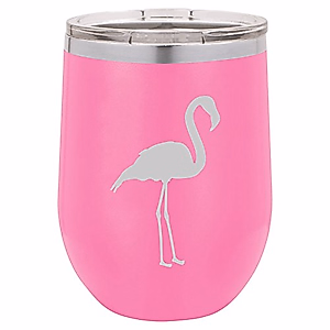12 oz Double Wall Vacuum Insulated Stainless Steel Stemless Wine Tumbler Glass Coffee Travel Mug With Lid Flamingo (Hot-Pink)
