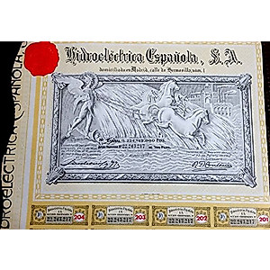1907 ES SPAIN HYDROELECTIRC BOND w COUPONS (ENGRAVED 1907 ISSUED 1967) SELLS FOR $75 IN SPAIN! BUY NOW for $5! LMITED TIME AMAZON PROMO! 500 PESETAS Choice Uncirculated