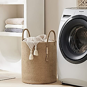 YOUDENOVA Jute Rope Laundry Hamper Basket, 58L Tall Woven Collapsible Baskets for Blanket Organizing Clothes Hamper for Laundry Room Storage