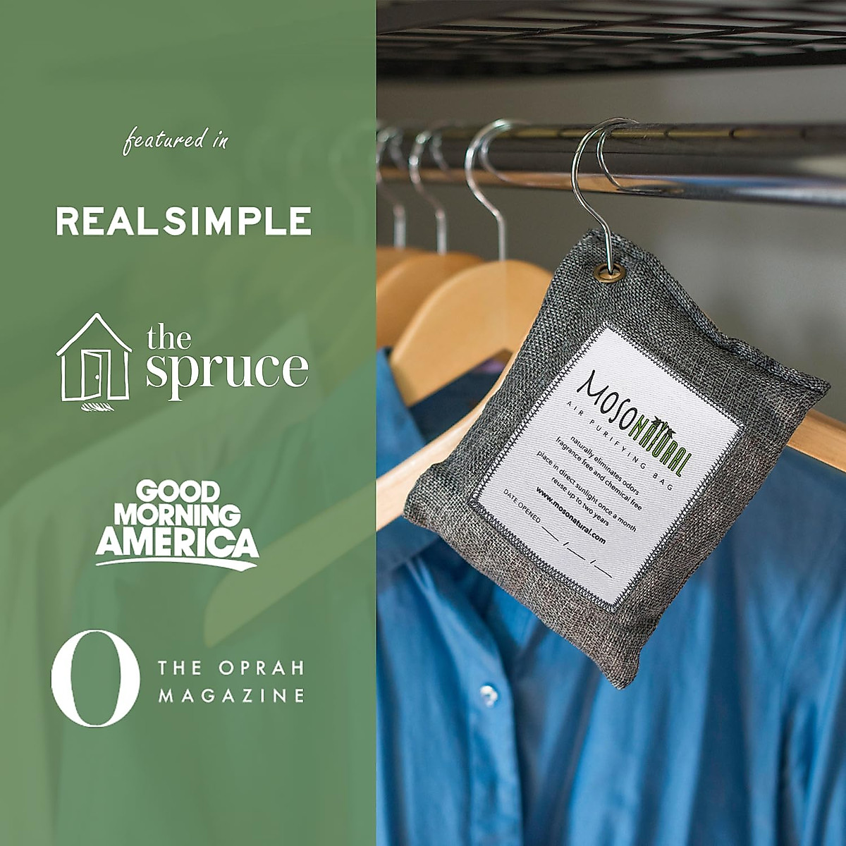 Moso Natural Air Purifying Bag 200g (7.05oz) 3 Pack. A Scent Free Odor Eliminator for Cars, Closets, Bathrooms, Pet Areas. Premium Moso Bamboo Charcoal Odor Absorber. Two Year Lifespan (Charcoal Grey)