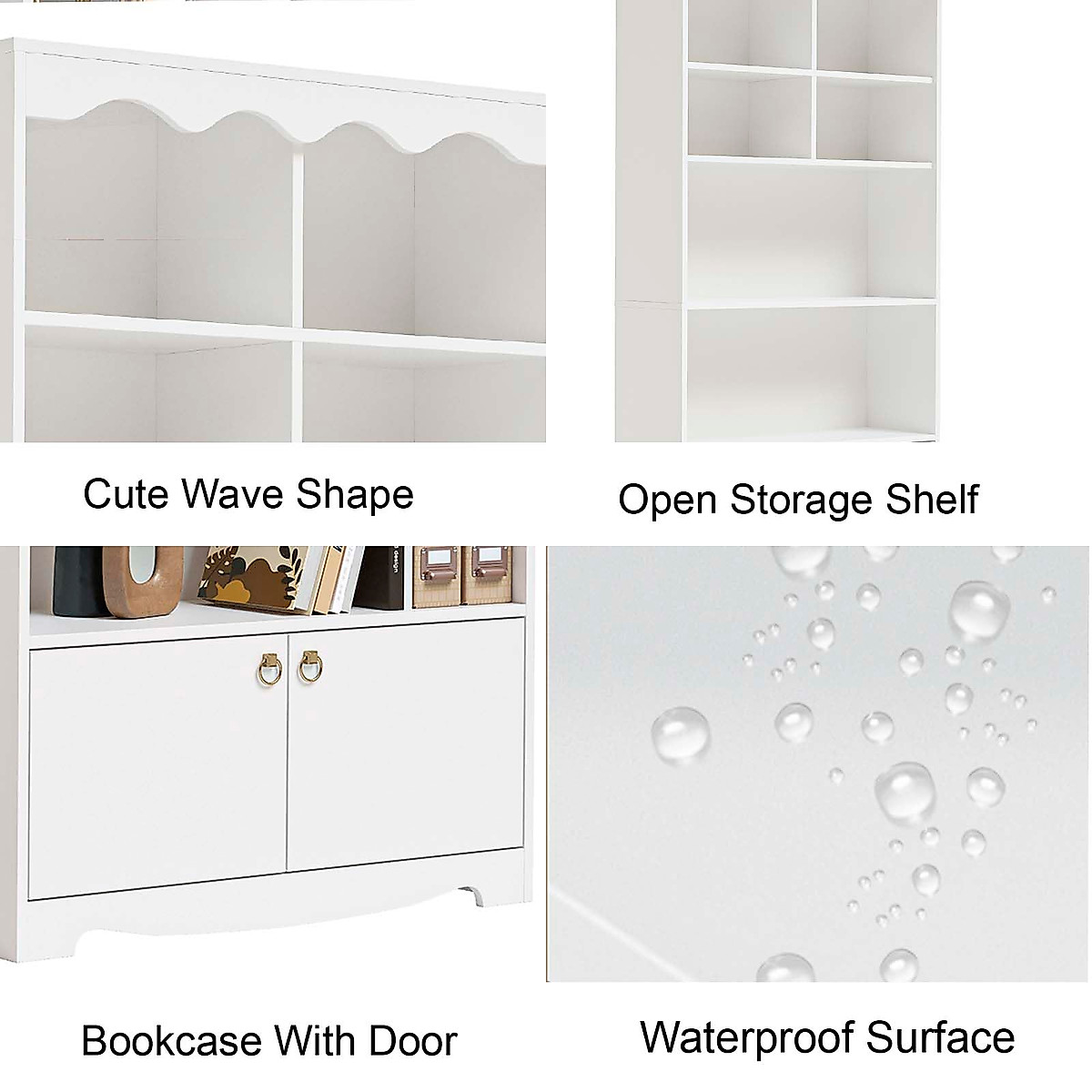 GarveeHome Bookshelf, 5 Tier Open Bookcase and Bookshelf, Modern Bookcase with Doors, Wood Bookcase Storage Organizer Shelf, 63 in Tall Display Storage Shelves for Bedroom Living Room Office, White