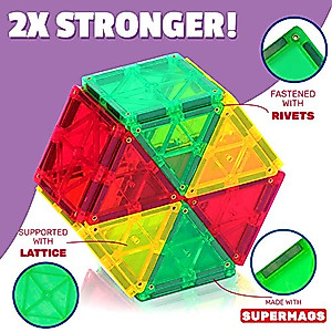 Playmags Magnetic Tile Building Set: Exclusive Educational Clickins 36-Pc. Kit: 18 Super Strong Clear Color Magnet Tiles Windows & 18 Letters & Numbers Stimulate Creativity & Brain Development