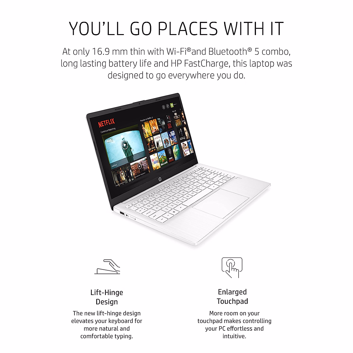 HP 14 Laptop, Qualcomm Snapdragon 7c Processor, 8 GB RAM, 128 GB eMMC, 14-inch Full HD Touchscreen, Windows 11 Home, Thin & Portable, Long Battery Life, Wi-Fi 5 & Bluetooth 5 Combo (14-ed0010nr, 2021)