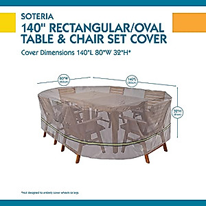 Duck Covers Soteria Waterproof 140 Inch Rectangular/Oval Patio Table with Chairs Cover, Outdoor Table and Chair Cover