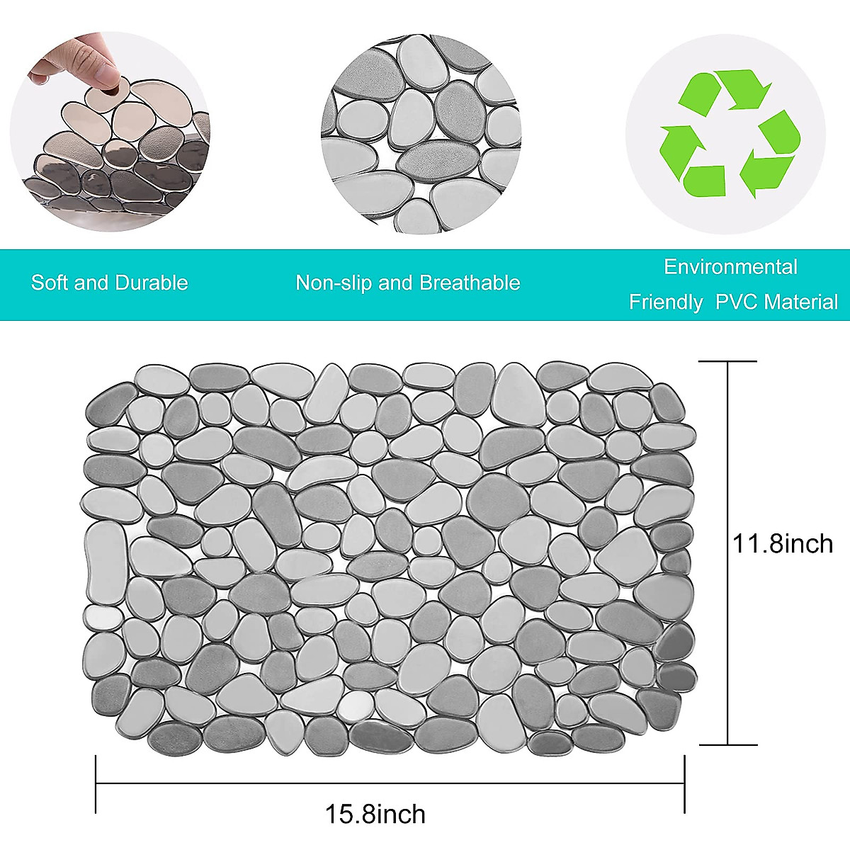 Coopay Kitchen Sink Mat Pebble Sink Mat PVC Eco-friendly Kitchen Adjustable Stainless steel/Porcelain Dish Drying Pad Sink Protector for Bottom of Kitchen Sink, 15.8 x 11.8 inches (2 Pack, Gray)