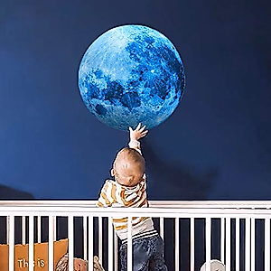 Glow in The Dark Moon,Glow in The Dark for Ceiling Wall Decals, Glow in The Dark Space Planet Wall Stickers, Perfect for Kids Nursery Bedroom Living Room(Sky Blue)