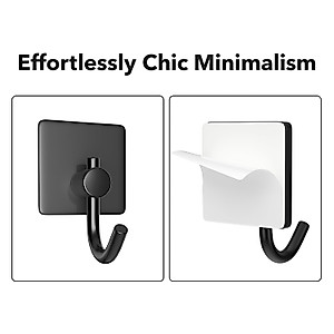 Self Adhesive Wall Hooks for Hanging: Stick-On Hooks Hold 13 LB, Black Coat Hook,Towel Hooks For Bathrooms,Shower Hooks for Wall,Door Hooks Hanging Towel, Kitchen Hook,Metal hooks for hanging,8 Pack