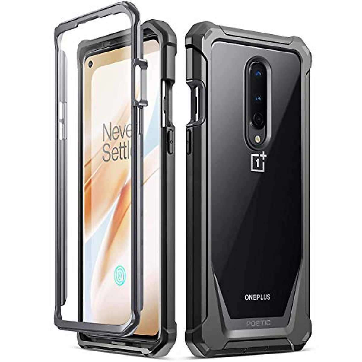 Poetic Guardian for Oneplus 8 Case, [Not Compatible with Verizon Version] Full-Body Hybrid Shockproof Bumper Cover with Built-in-Screen Protector, Black/Clear