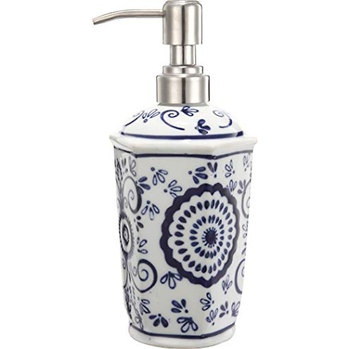 A&B Home 4 Piece Blue & White Ceramic Bathroom Set w/Soap Dispenser Toothbrush Holder Tumbler & Soap Dish