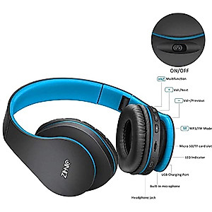 2 Items,1 Black Blue Zihnic Over-Ear Wireless Headset Bundle with 1 Black Zihnic Foldable Wireless Headset