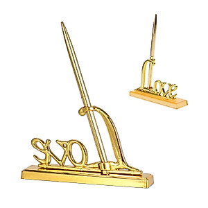 Tinksky Wedding Signing Pen with Gold Plated Metal Love Holder Party Pen Set Wedding Bridal Engagement Valentine's Day Favors (Gold)