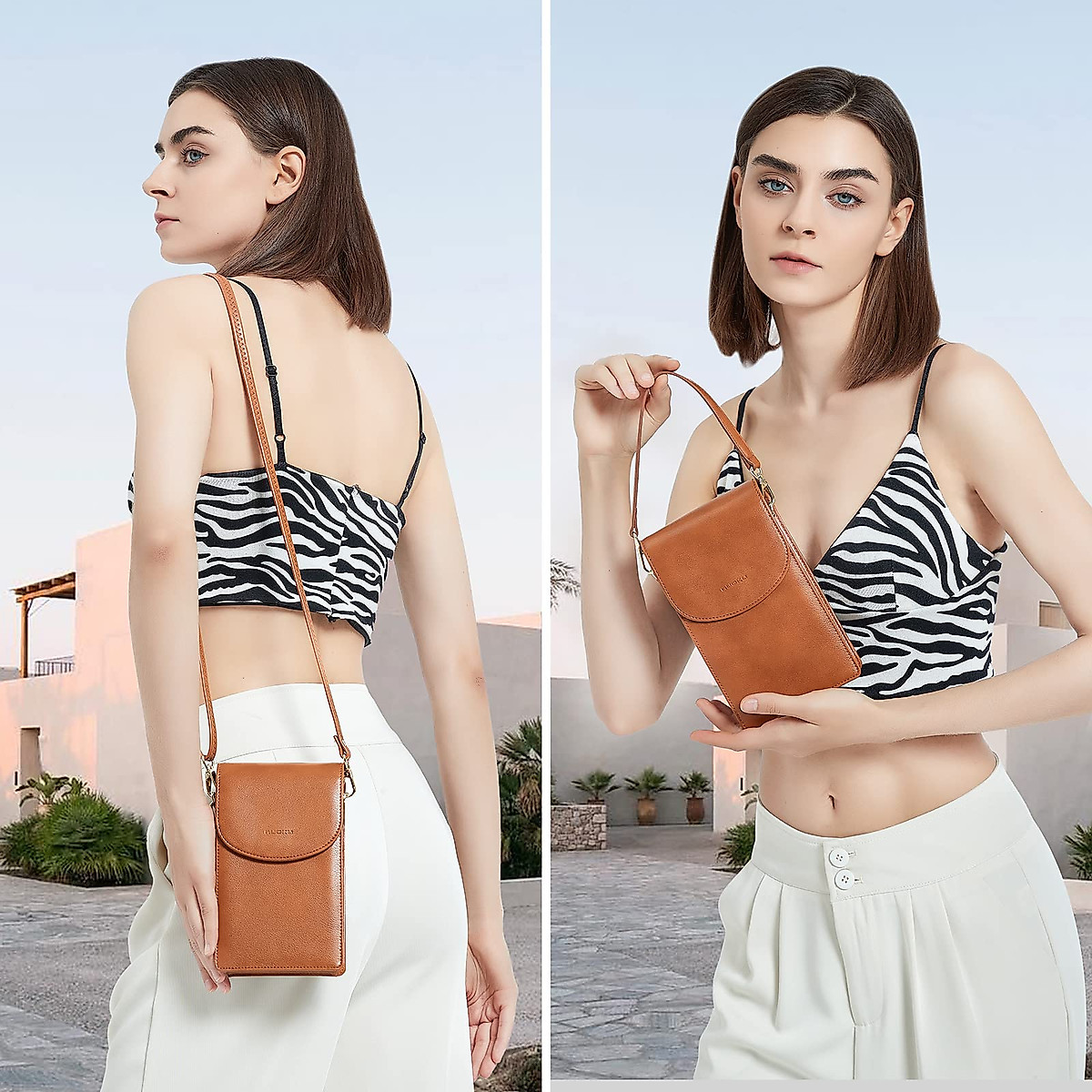 nuoku Crossbody Phone Bag for Women, Mini Crossbody Purse, Small Phone Wallet Crossbody with Removable Card Holder, Brown