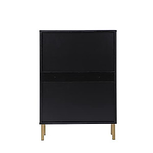 Pvillez Black Rattan Shoe Cabine, Shoe Cabinet with 2 Flip Drawers for Entryway, Modern Freestanding 2-Tier Shoe Rack Storage Cabinet for Entryway, Hallway, Bedroom