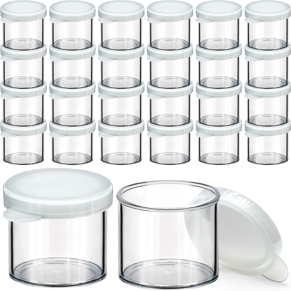 DecorRack 40 Plastic Mini Containers with Lids, 0.5oz, Craft Storage Containers for Beads, Glitter, Slime, Paint or Seed Storage, Small Clear Empty Cups with Lids (40 Pack)